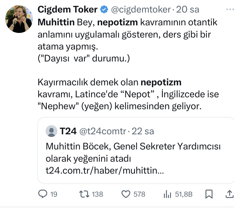 Muhittin Böcek’in yeğen atamasına tepki yağdı! 'Ellerinden gelse kundaktayken alıp...'